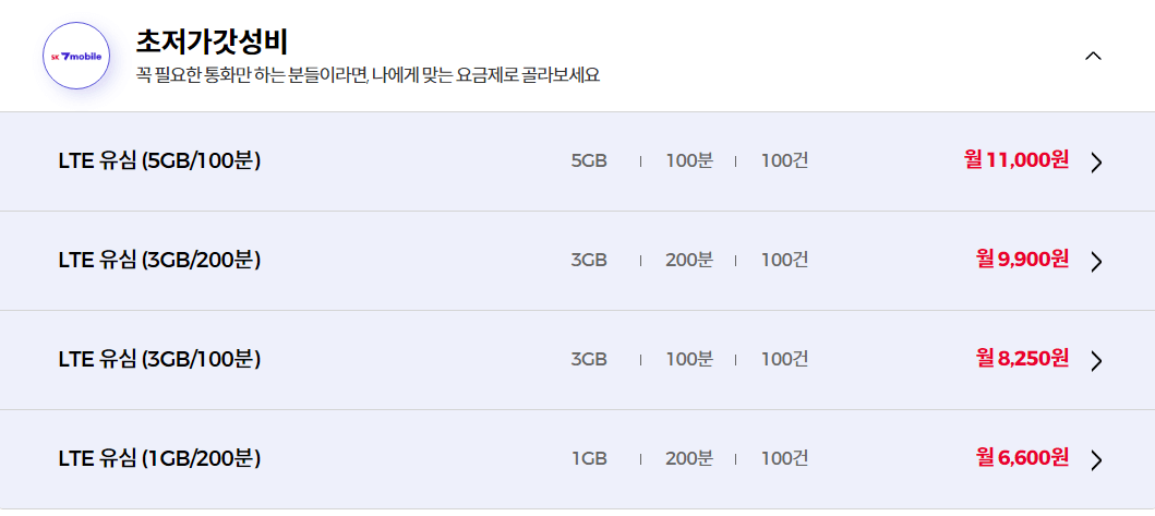 Skt 알뜰폰 요금제 비교 추천 세븐모바일 알뜰폰 요금제 비교